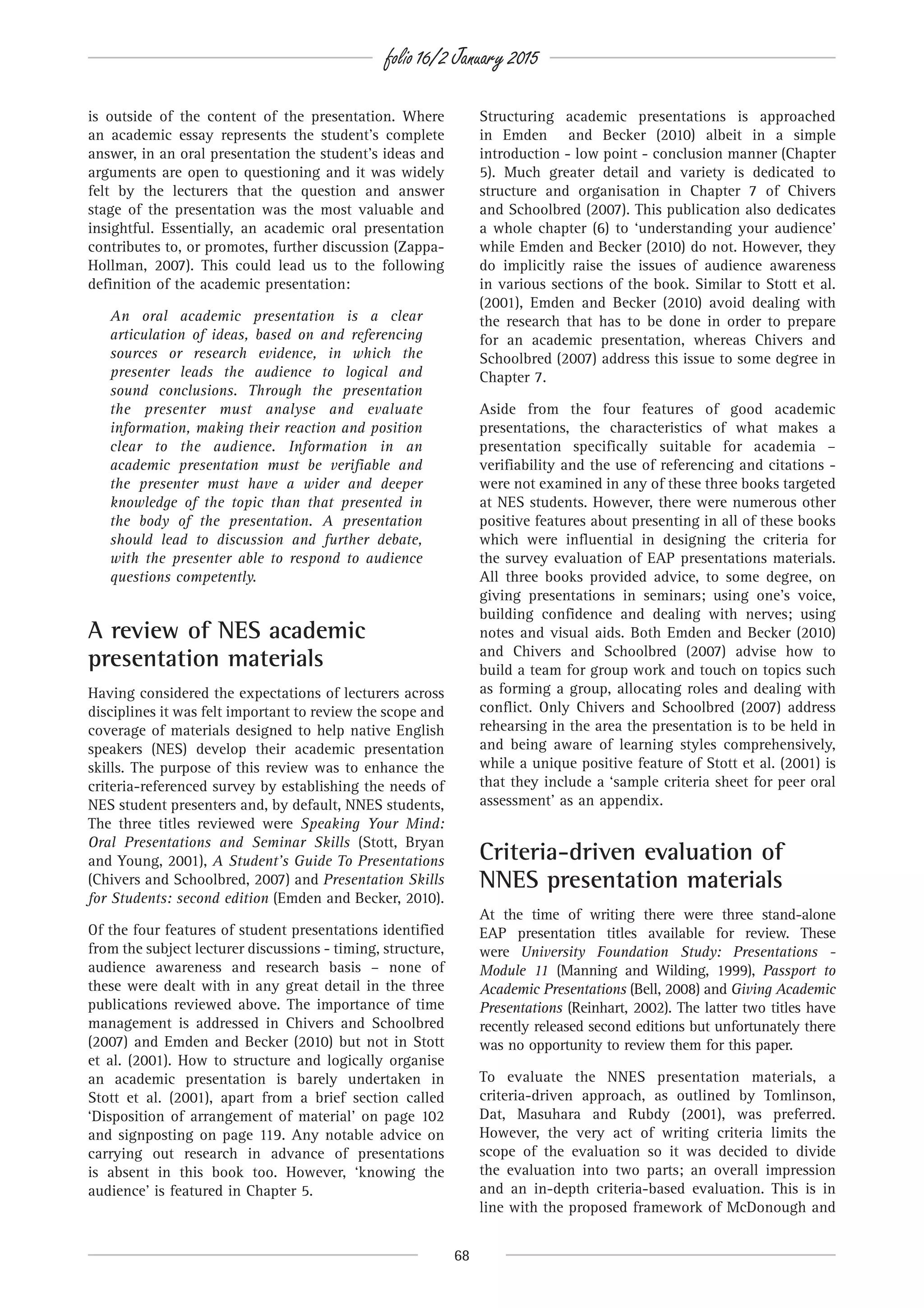 Developing A Closer Understanding of Academic Presentations - Folio | PDF