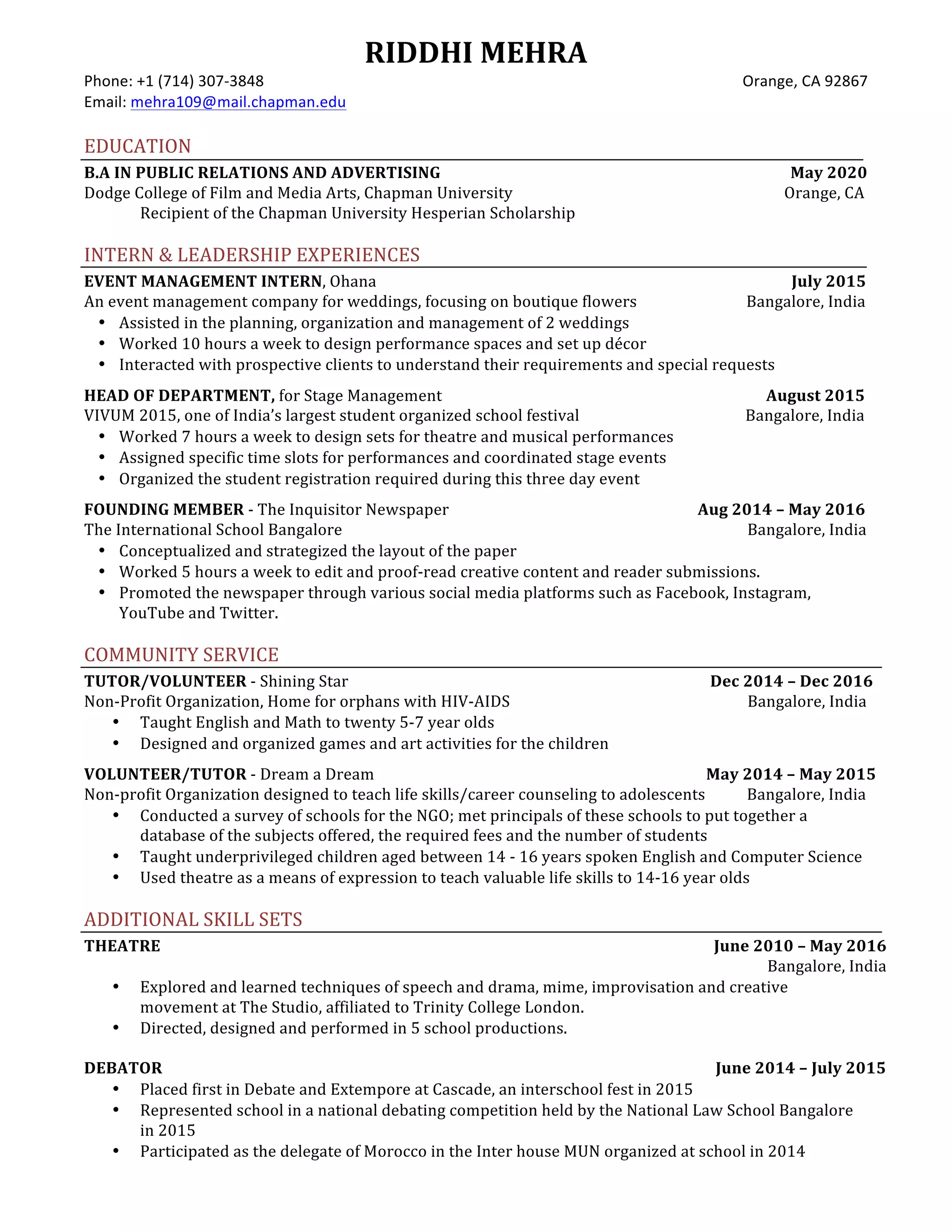Riddhi Mehra - Resume | PDF