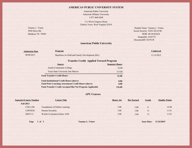 APU Offical Transcript | PDF