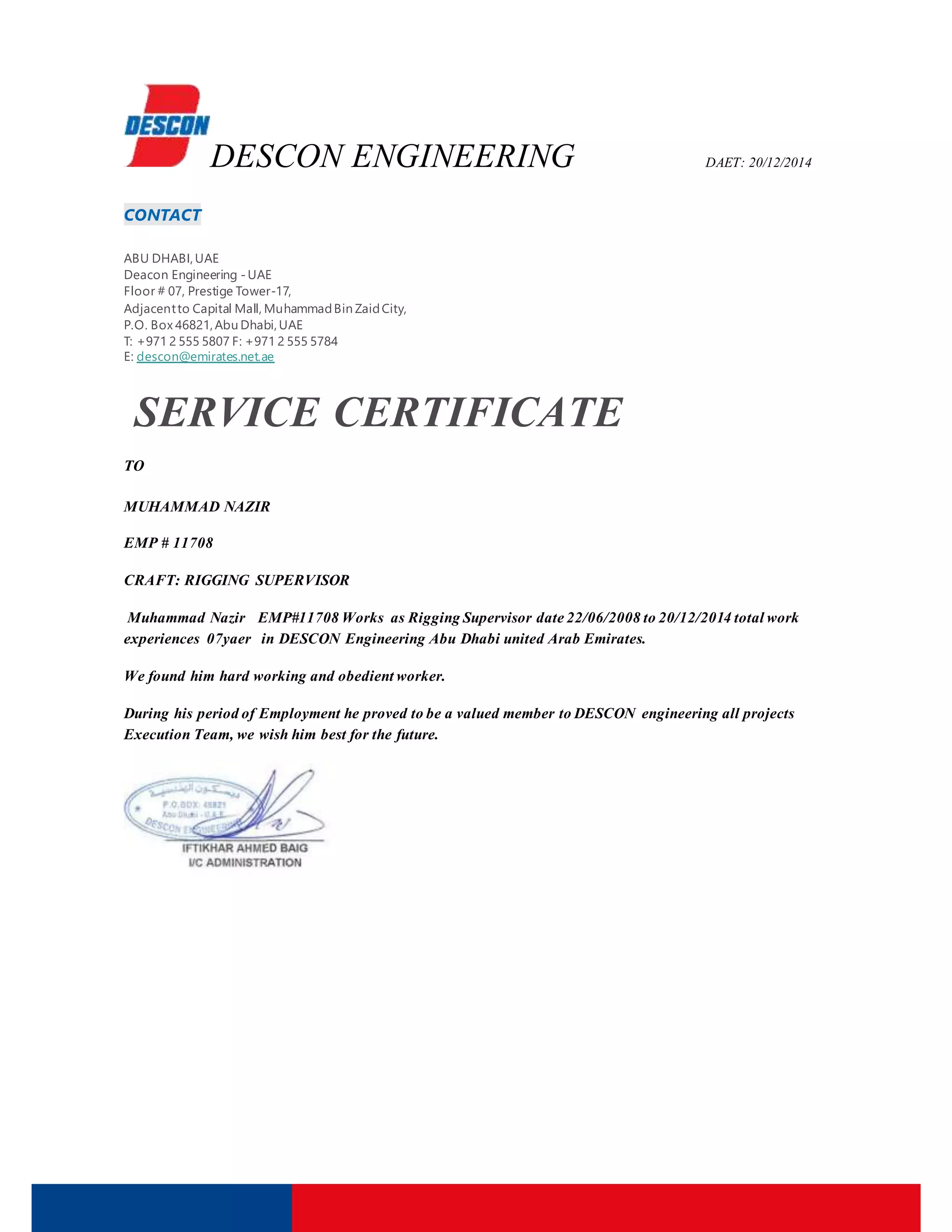 descon cretificate | DOCX