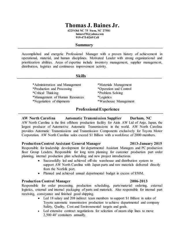 Thomas Baines 2015 | DOCX | Manufacturing Industry | Industries