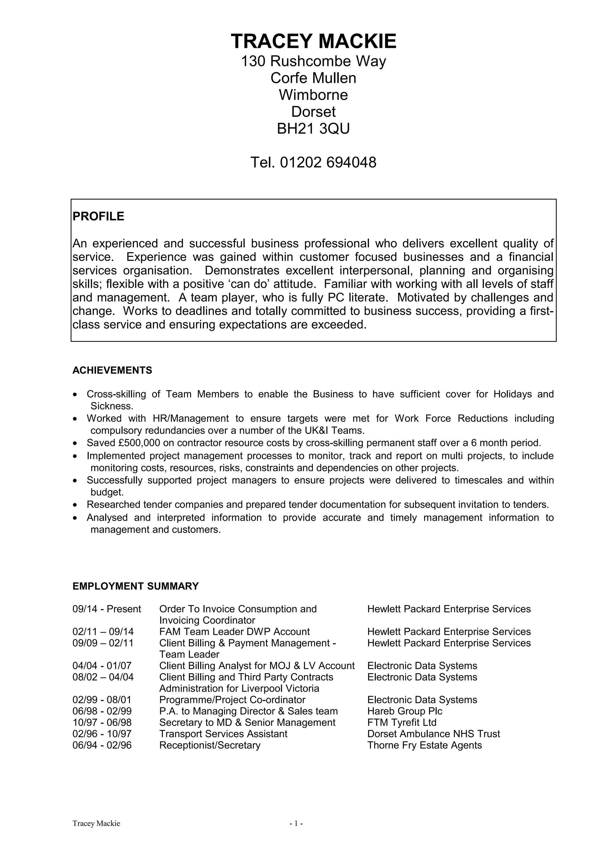 Tracey Mackie CV 2016 | DOC