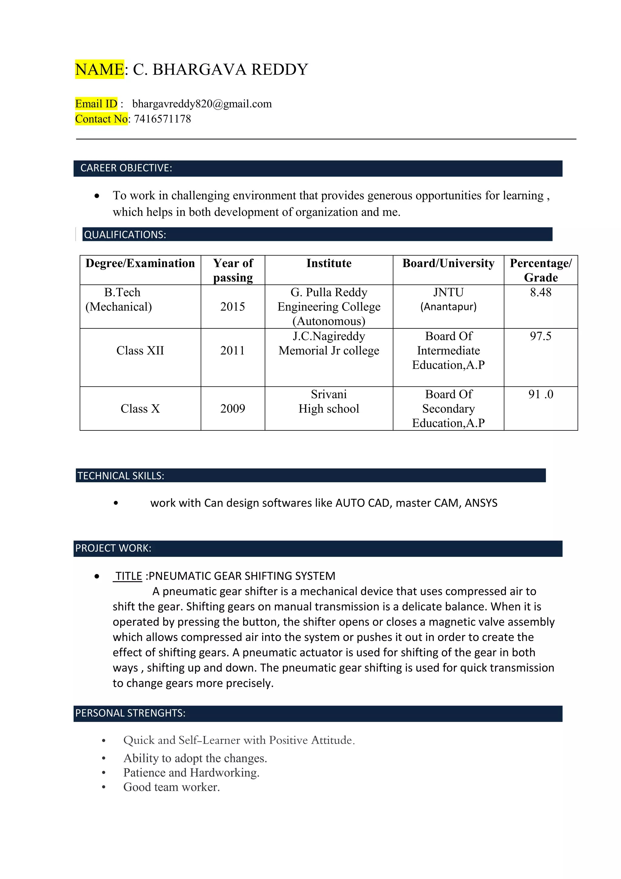 bhargva reddy resume.. | PDF