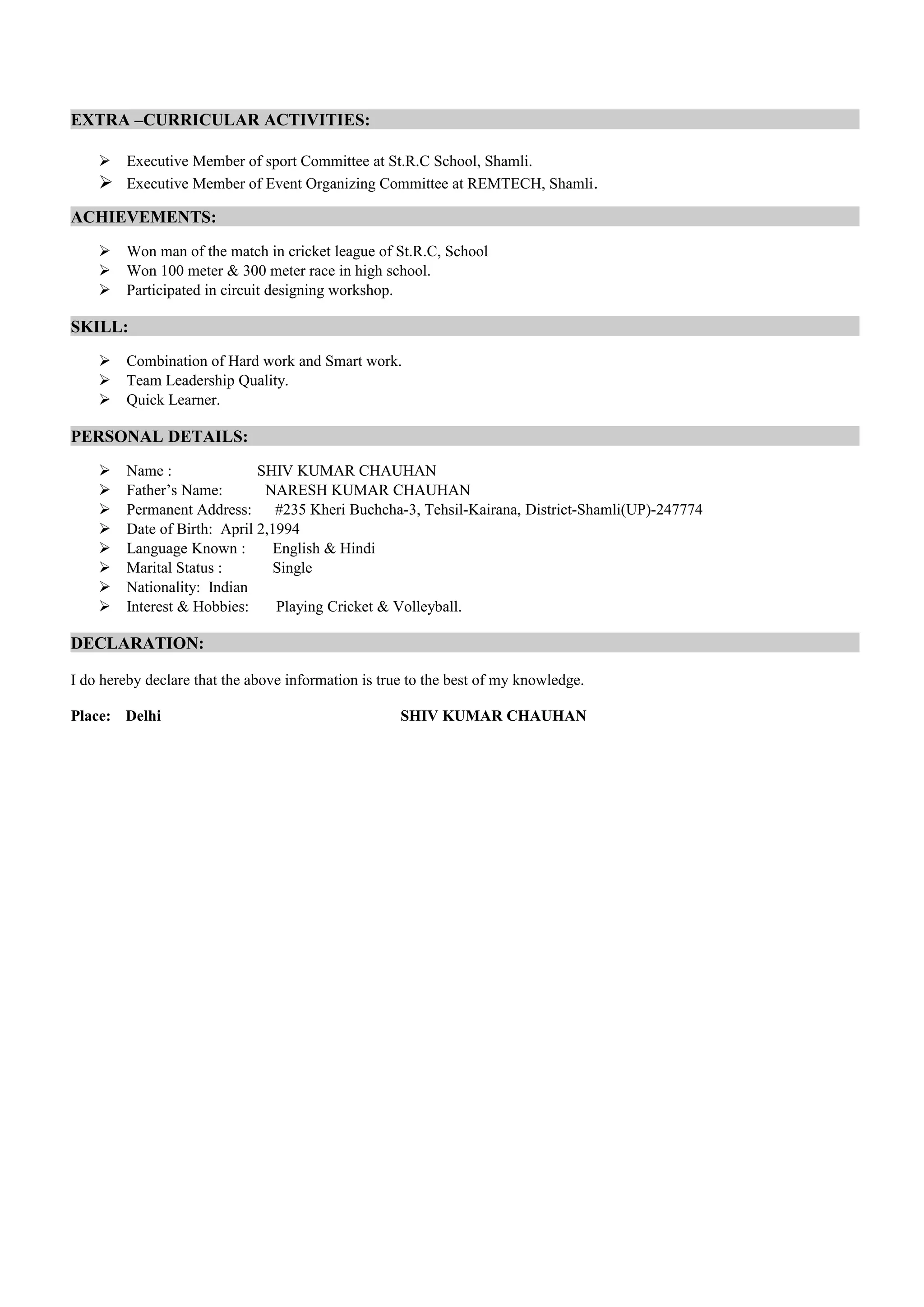 shiv resume2-1 | DOC | Business | Business and Finance