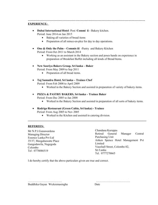 BUDDDIKA Wickramasinghe - CV | DOC | Desserts and Baking | Food & Drink