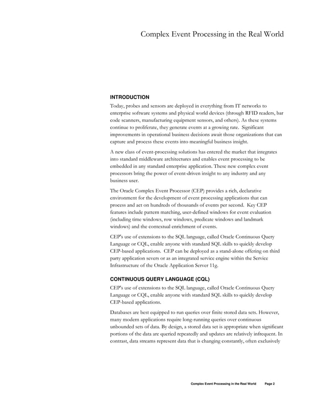 Oracle Complex Event Processing 066421 Pdf Databases Computer