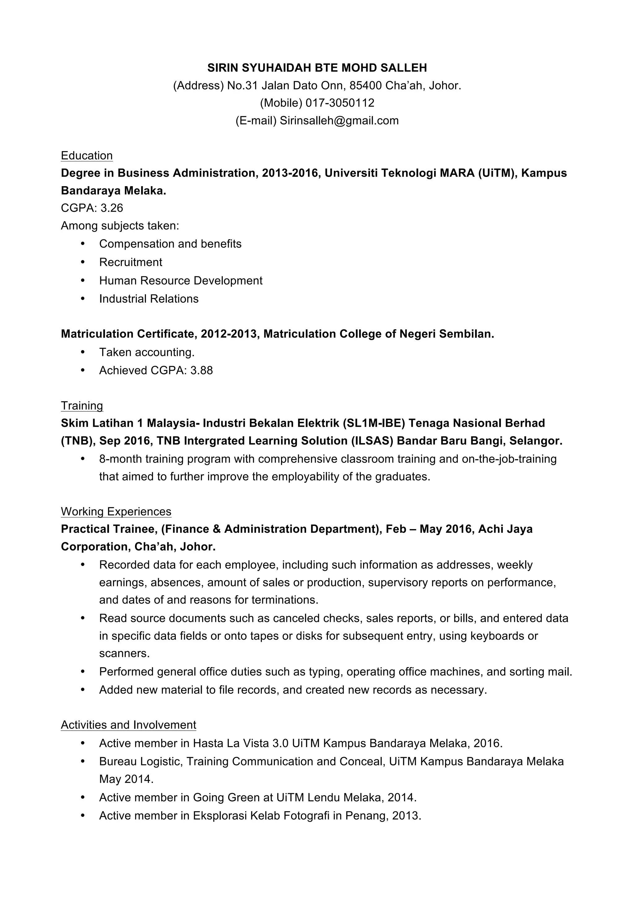 SIRIN SYUHAIDAH BTE MOHD SALLEH | PDF