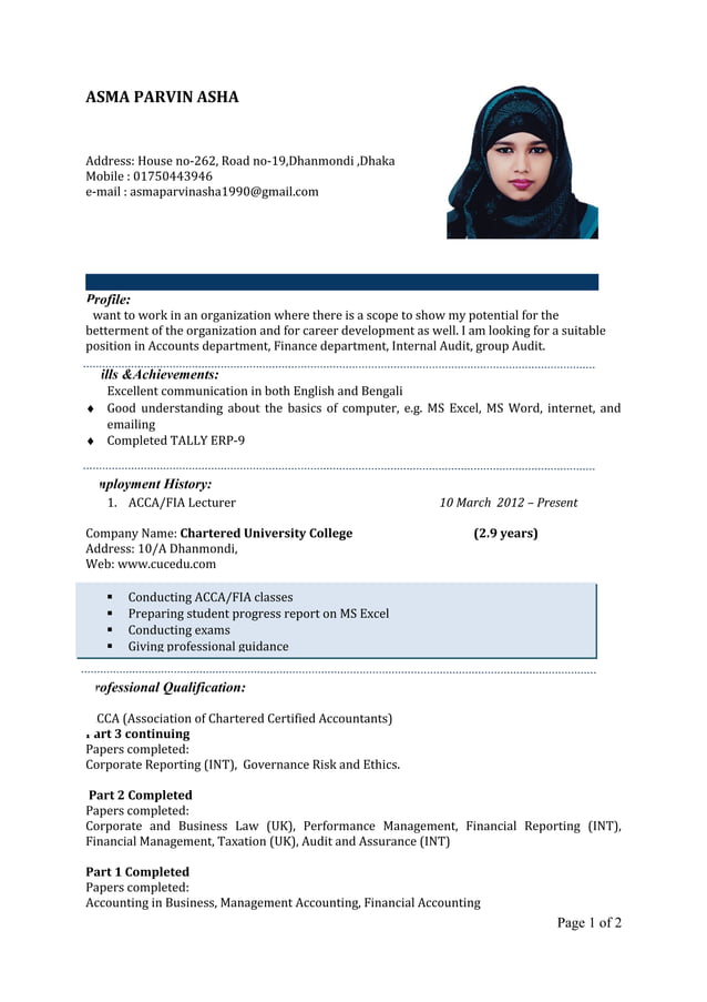 ASHA---- CV (1) | DOC | Business Accounting & Finance | Business