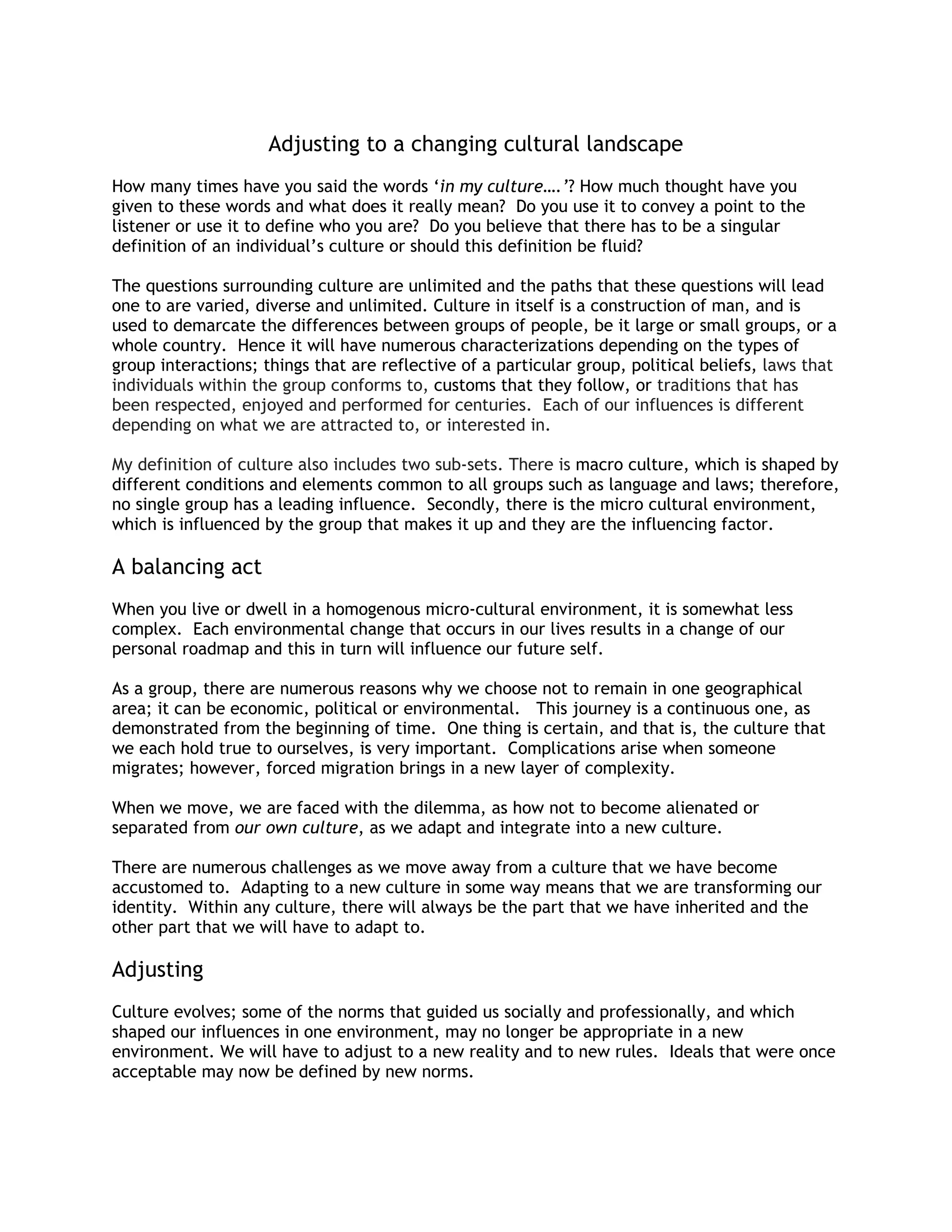 The Changing Cultural Landscape | PDF