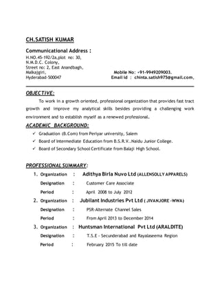 Satish _CV | DOCX | Sales | Business