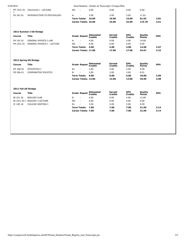 Drew Bennett Grades & Transcripts | PDF