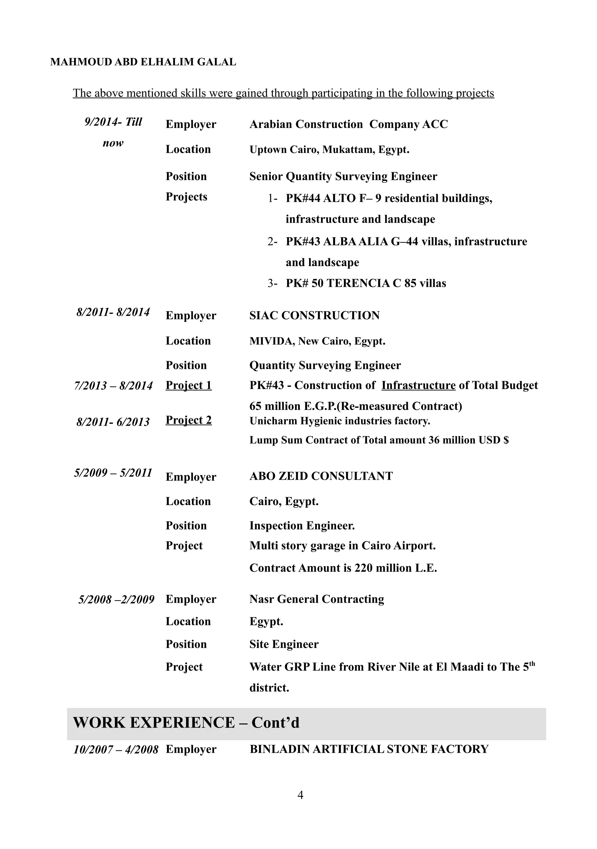 Mahmoud CV 11-2015 | RTF | Civil Engineering Industry | Industries