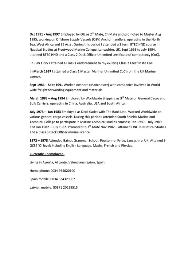 Richard Copeland CV | PDF | Logistics | Business