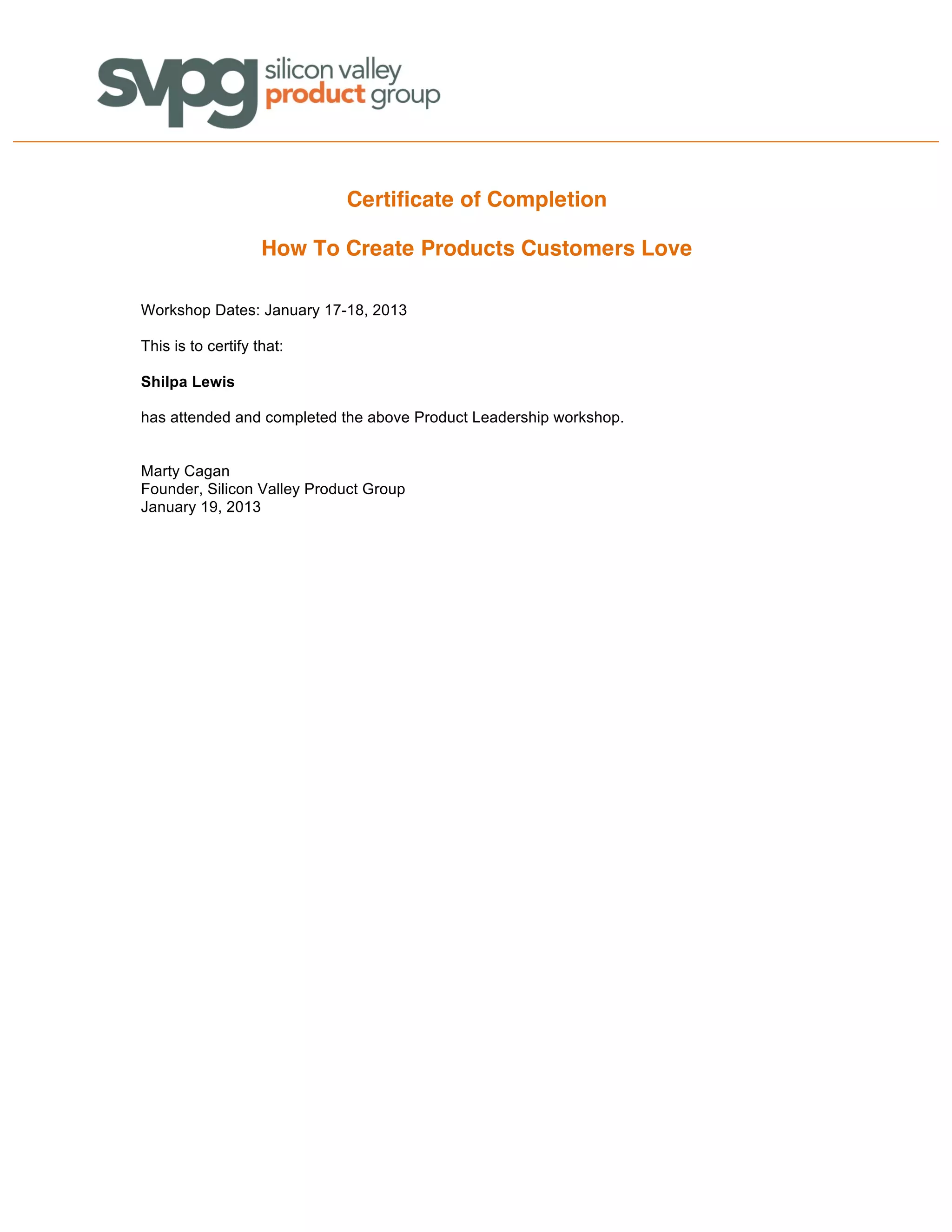 SVPG Certificate | PDF
