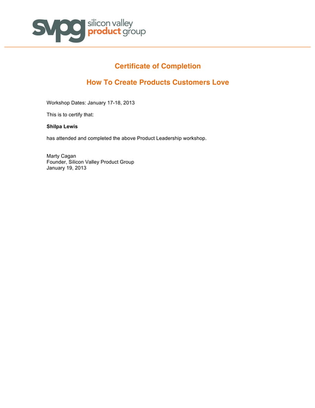 SVPG Certificate | PDF