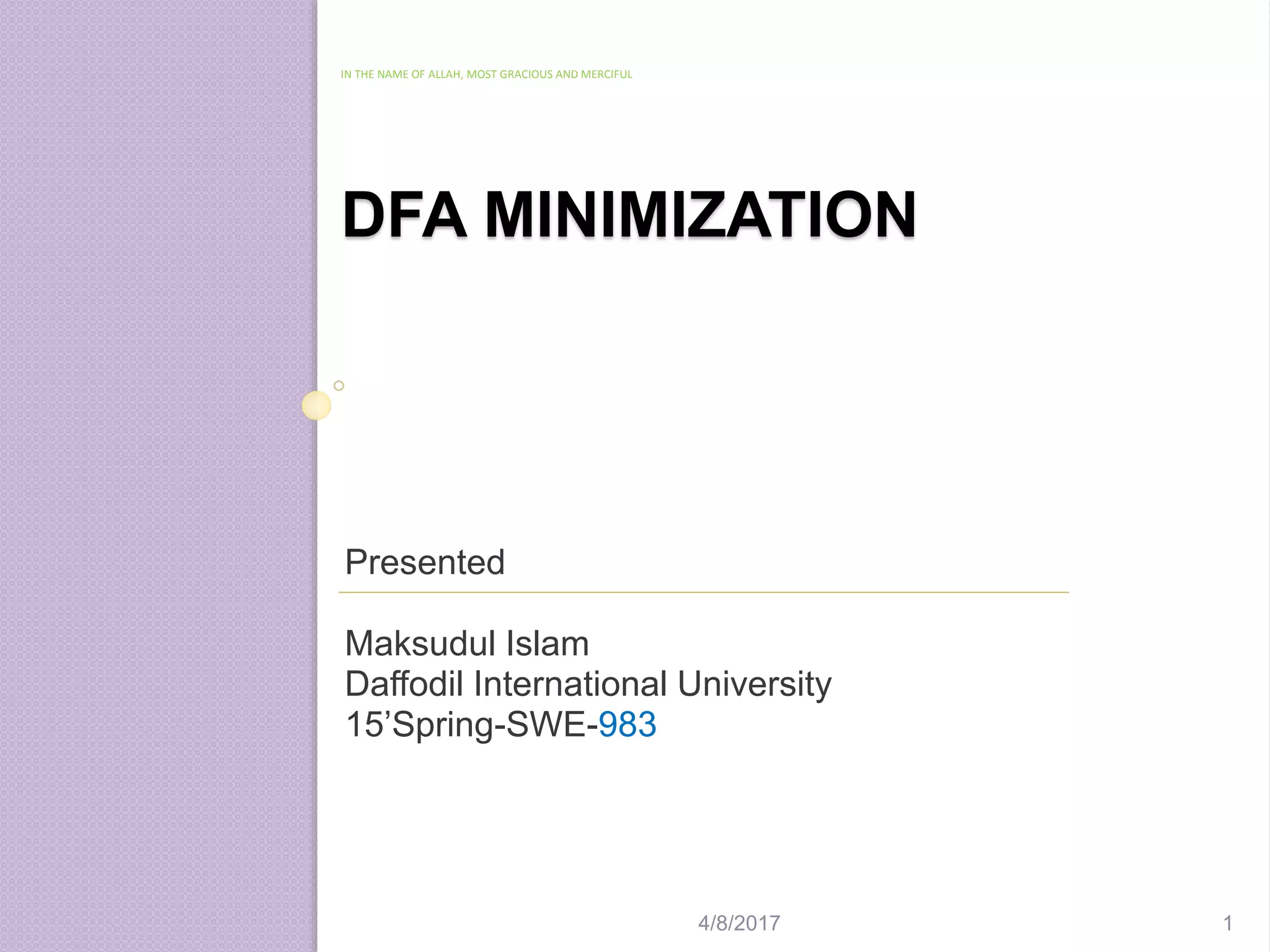 DFA Minimization | PPT