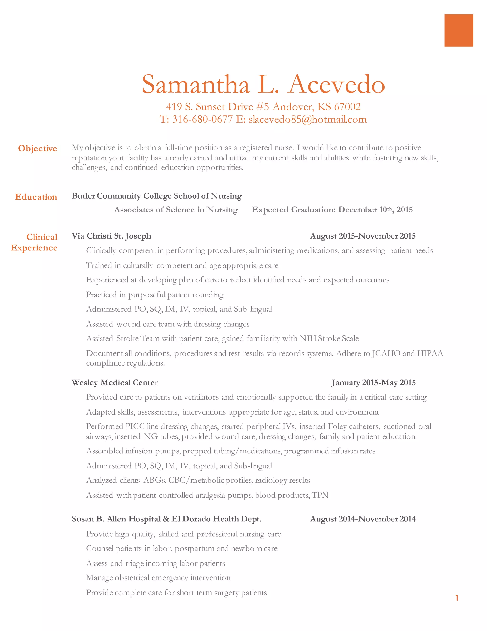 Samantha Acevedo Resume | DOCX | Medical Health