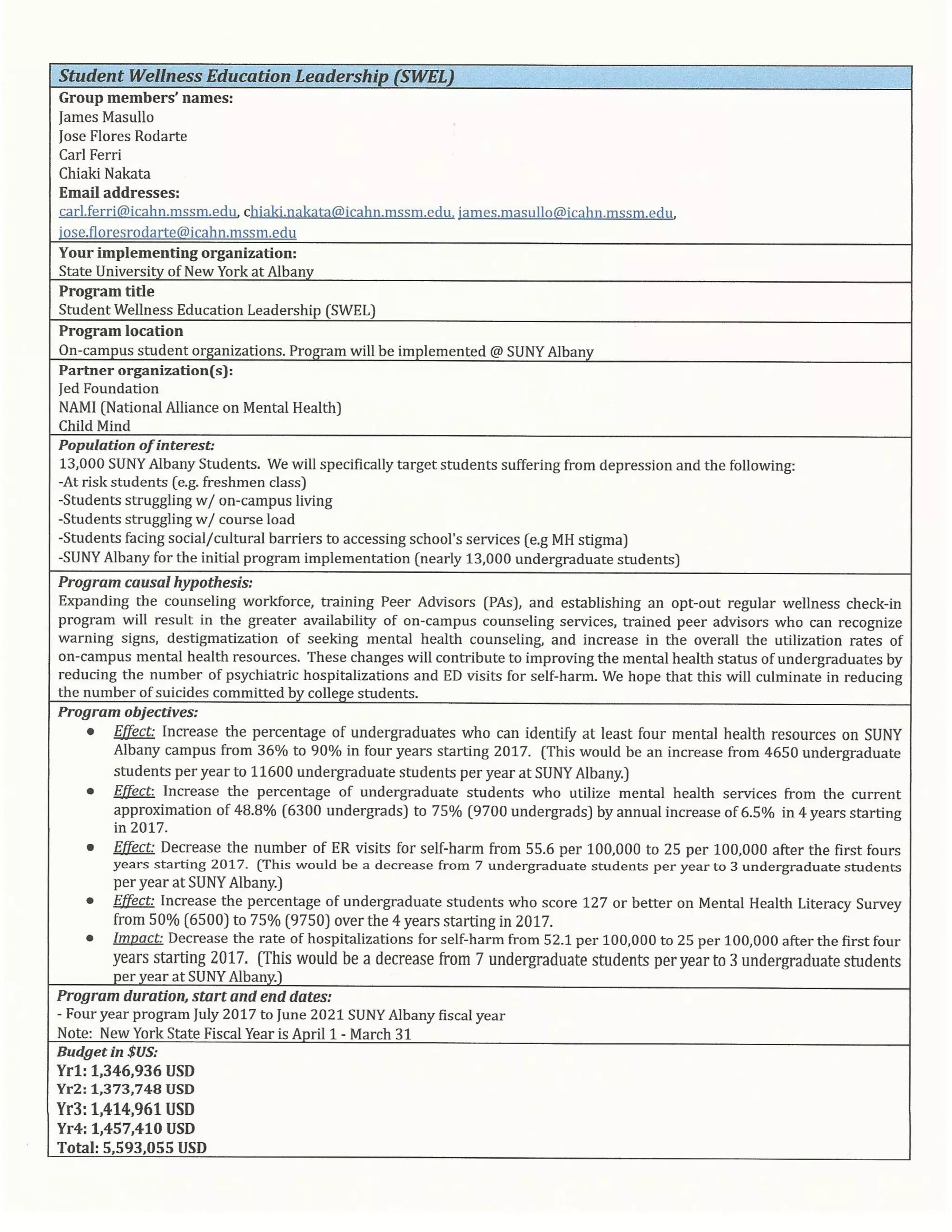 Depression & Suicide Prevention Intervention Program Plan Narrative ...