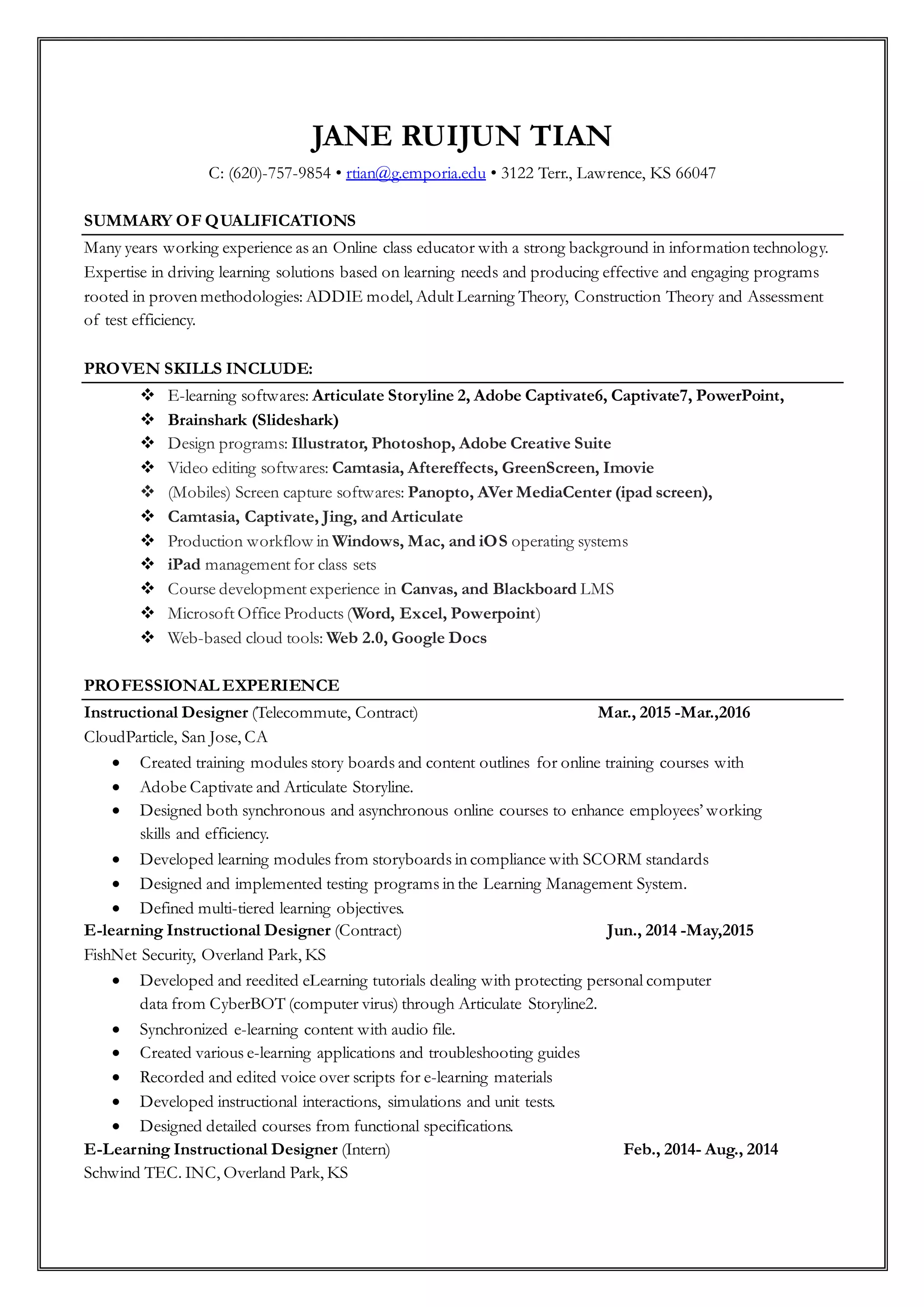 JANE RUIJUN TIAN RESUME 2016-9-23 | DOCX