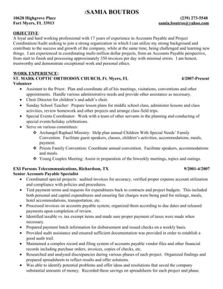 Samia Boutros Resume (AB) | DOC | Business Accounting & Finance | Business