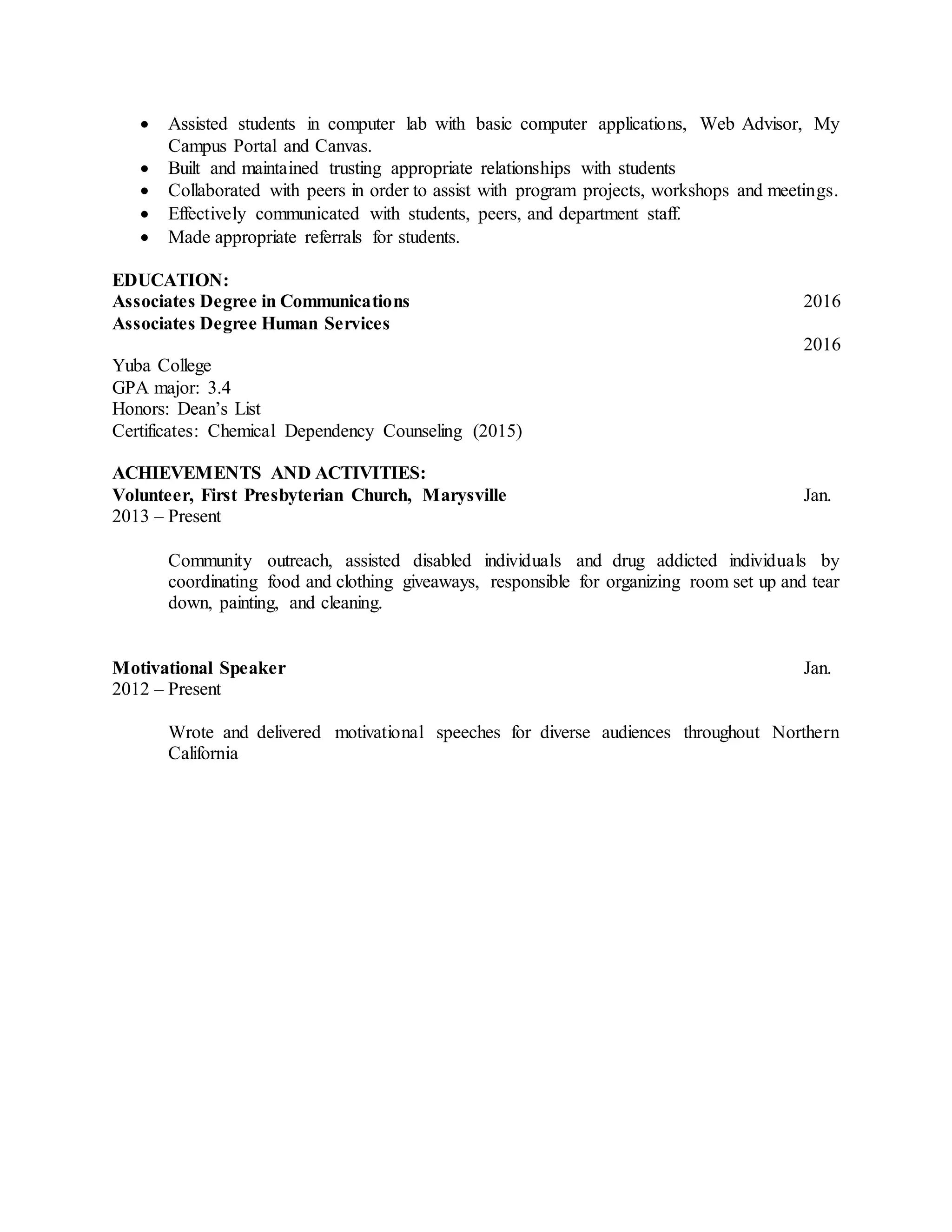 David Resume updated | DOCX | College Education | Education