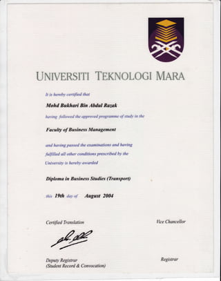 UiTM CERTIFICATE 1 | PDF