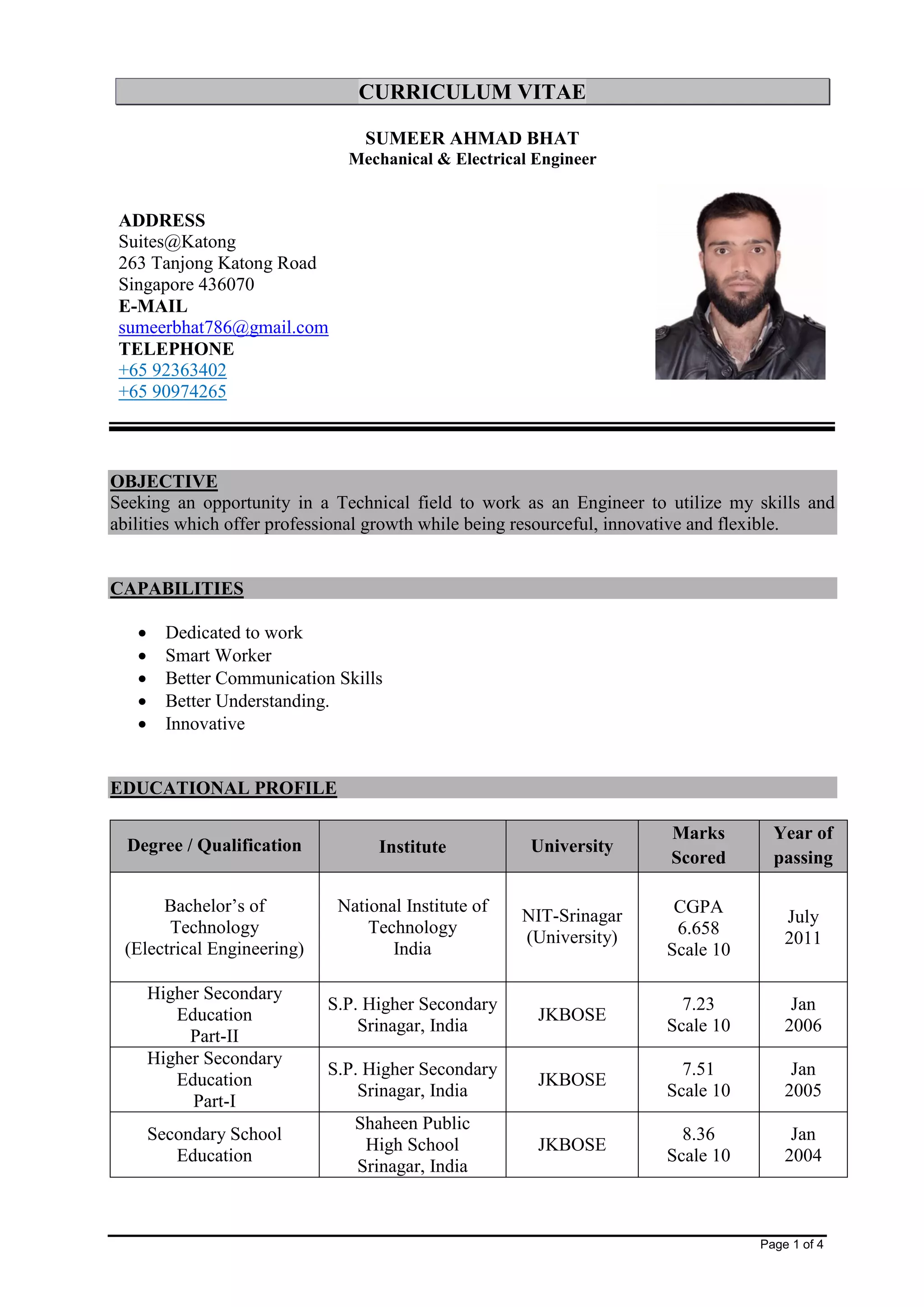 Sumeer Bhat CV | PDF
