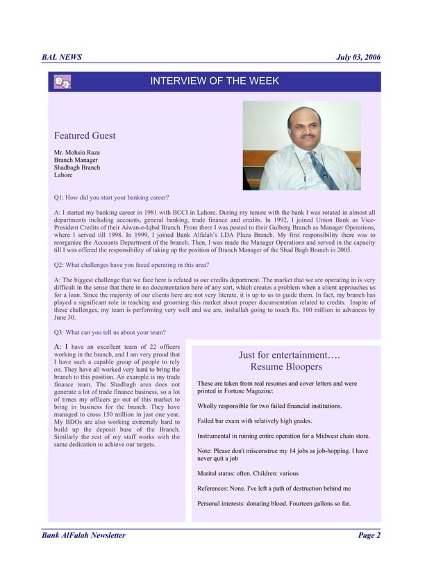 Newsletter-Bank Alfalah | PDF | Business Banking & Finance | Business
