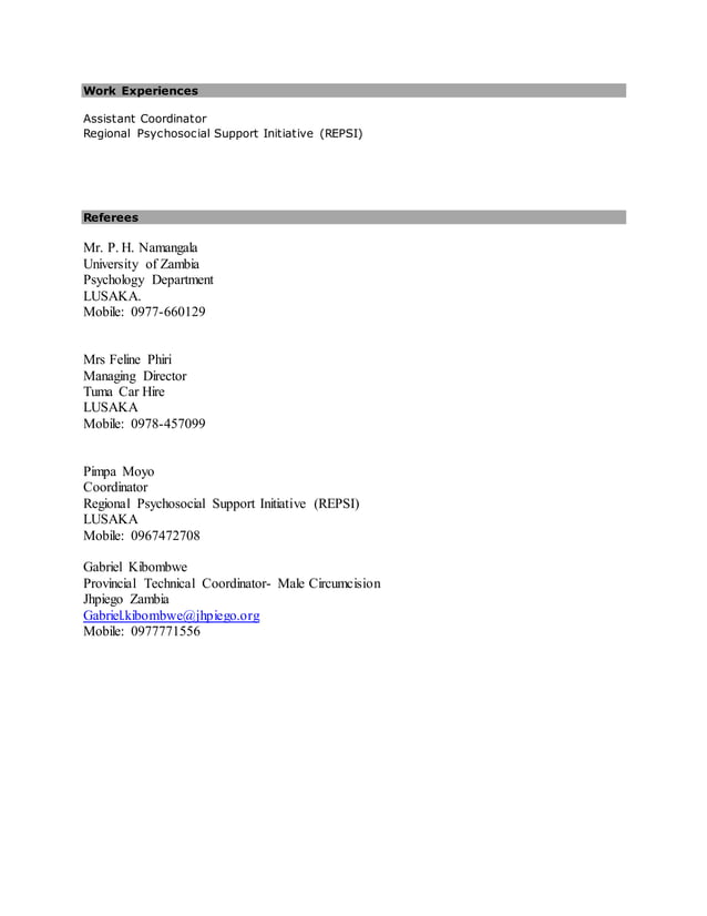 CURRICULUM VITAE NICHOLAS MJ BANDA | DOCX | Education