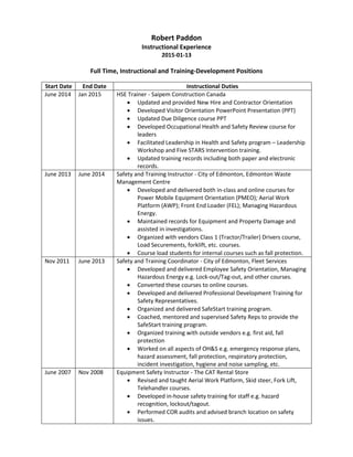 Instructional Experience of Robert Paddon | PDF