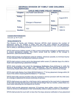 Dfcs 10.3 changes in placement | RTF