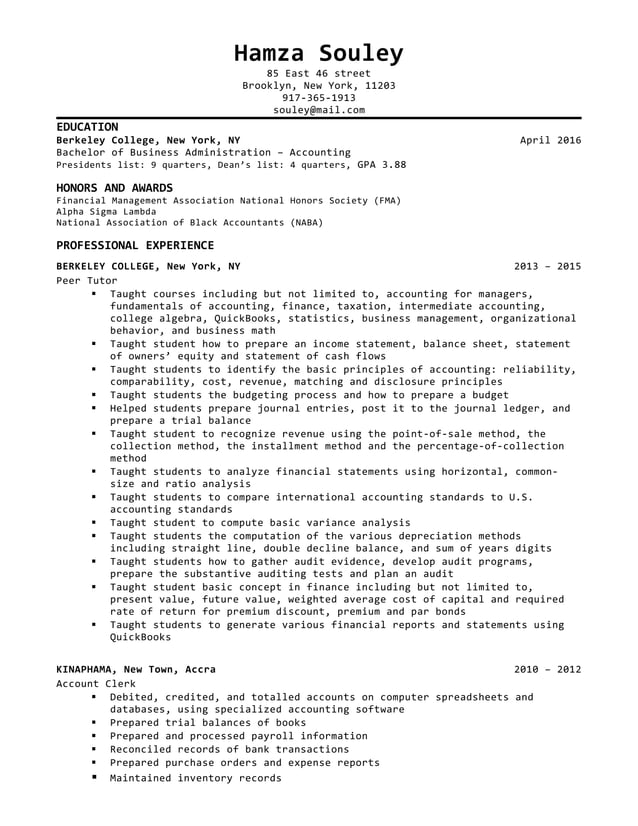Hamza Souley Resume - RH (2) | DOC | Business Accounting & Finance ...