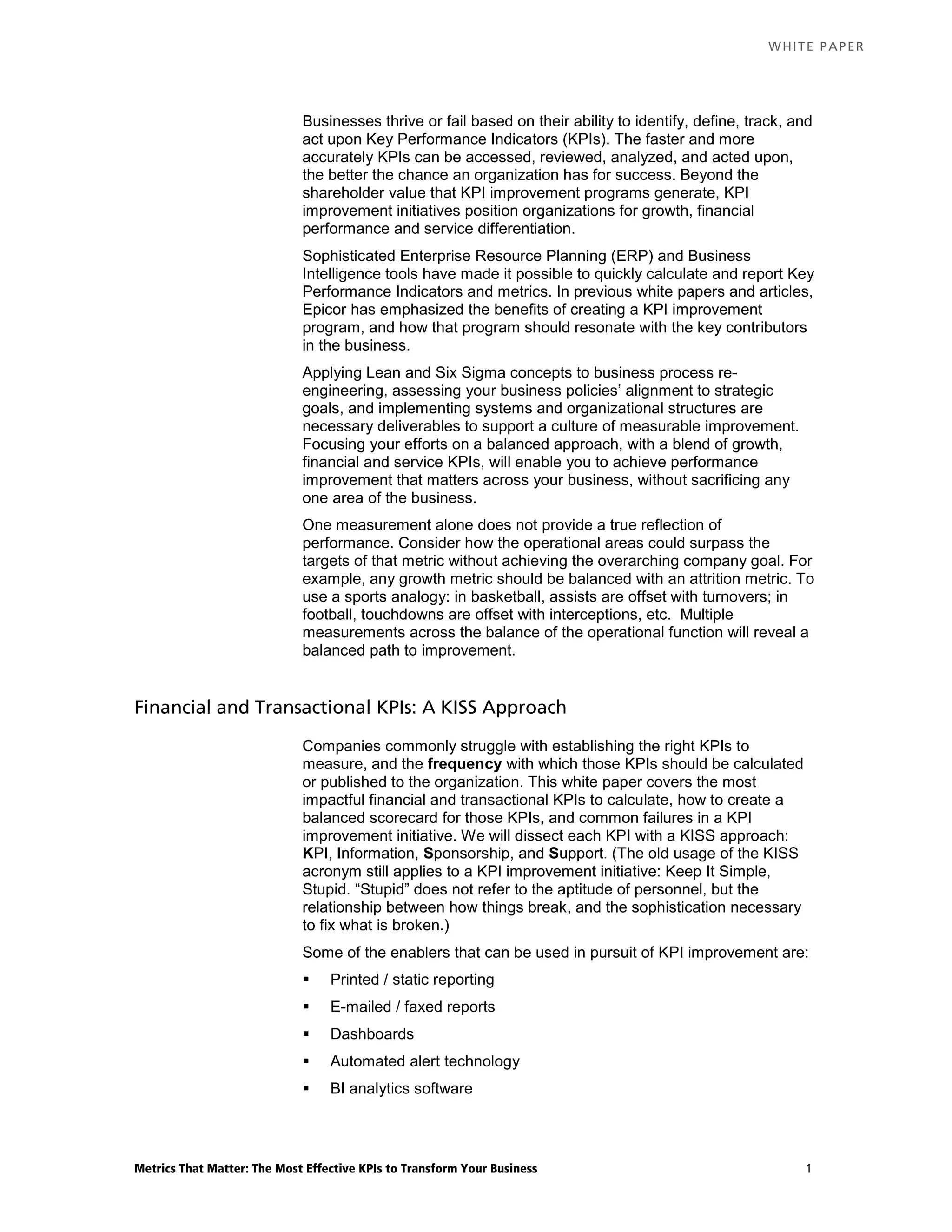 Epicor-Most Commonly Used KPIs for Business Measurement-WP-ENS-1202 | PDF