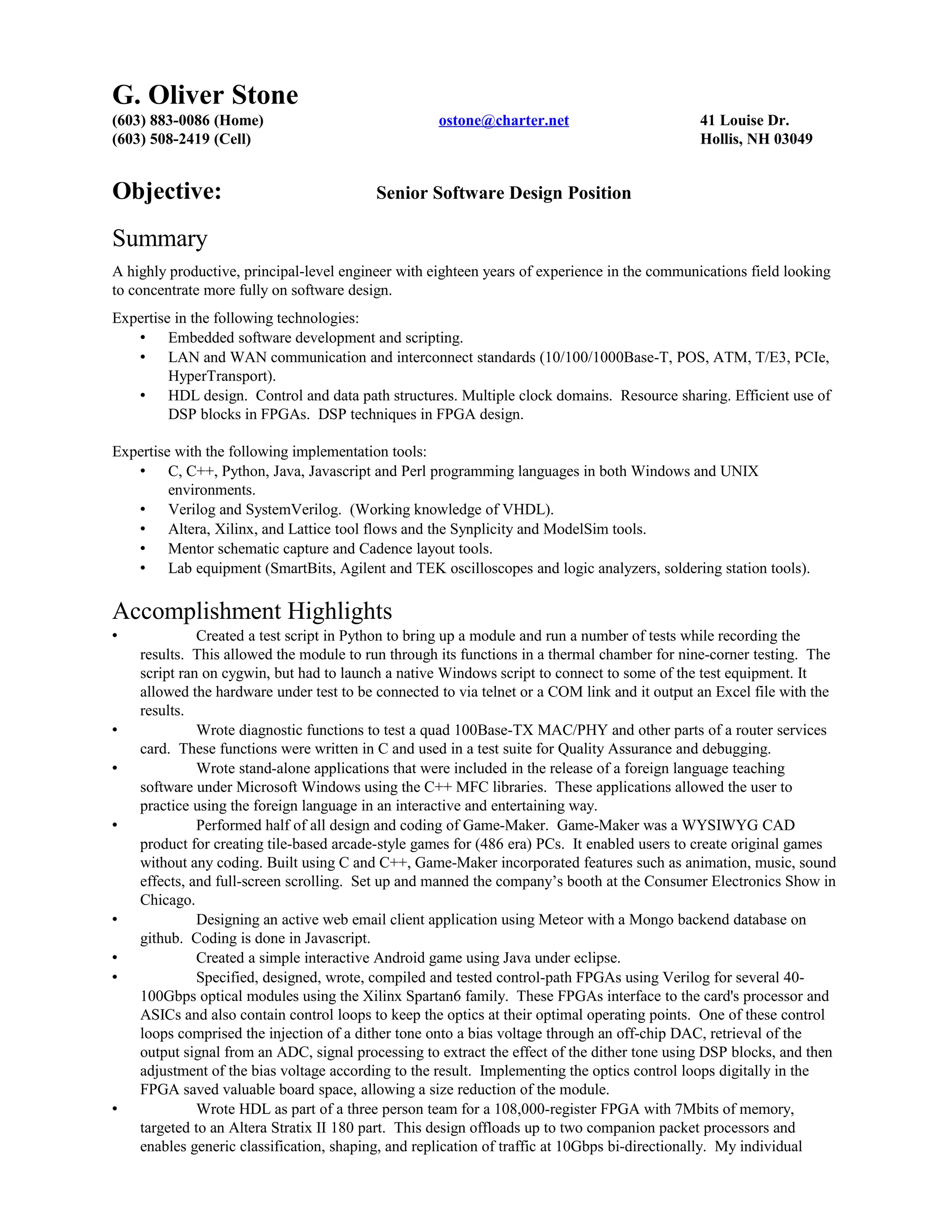 OliverStoneSWResume2015-05 | PDF