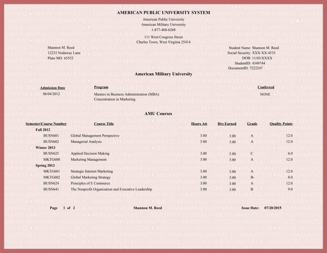 AMU Official Transcript | PPT