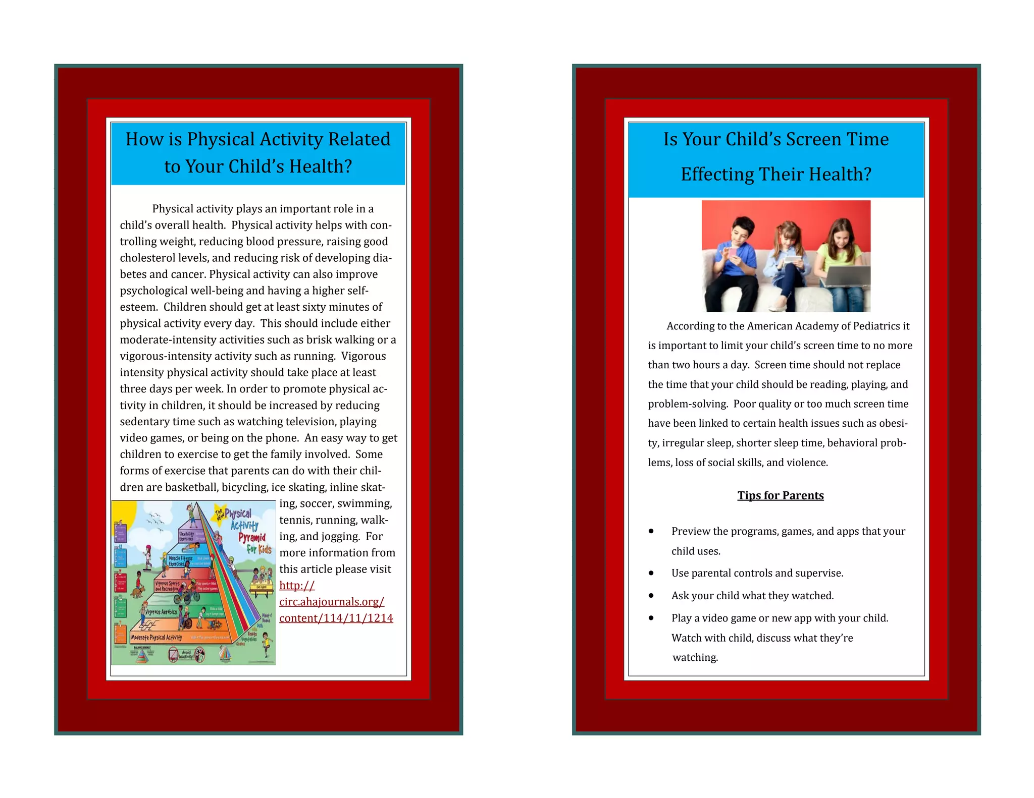 Physical Activity and Screen Time Booklet | PDF