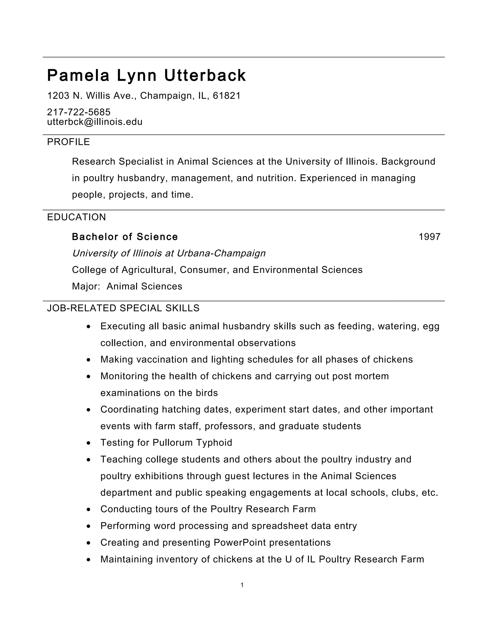 Pam Utterback CV 2016 | PDF