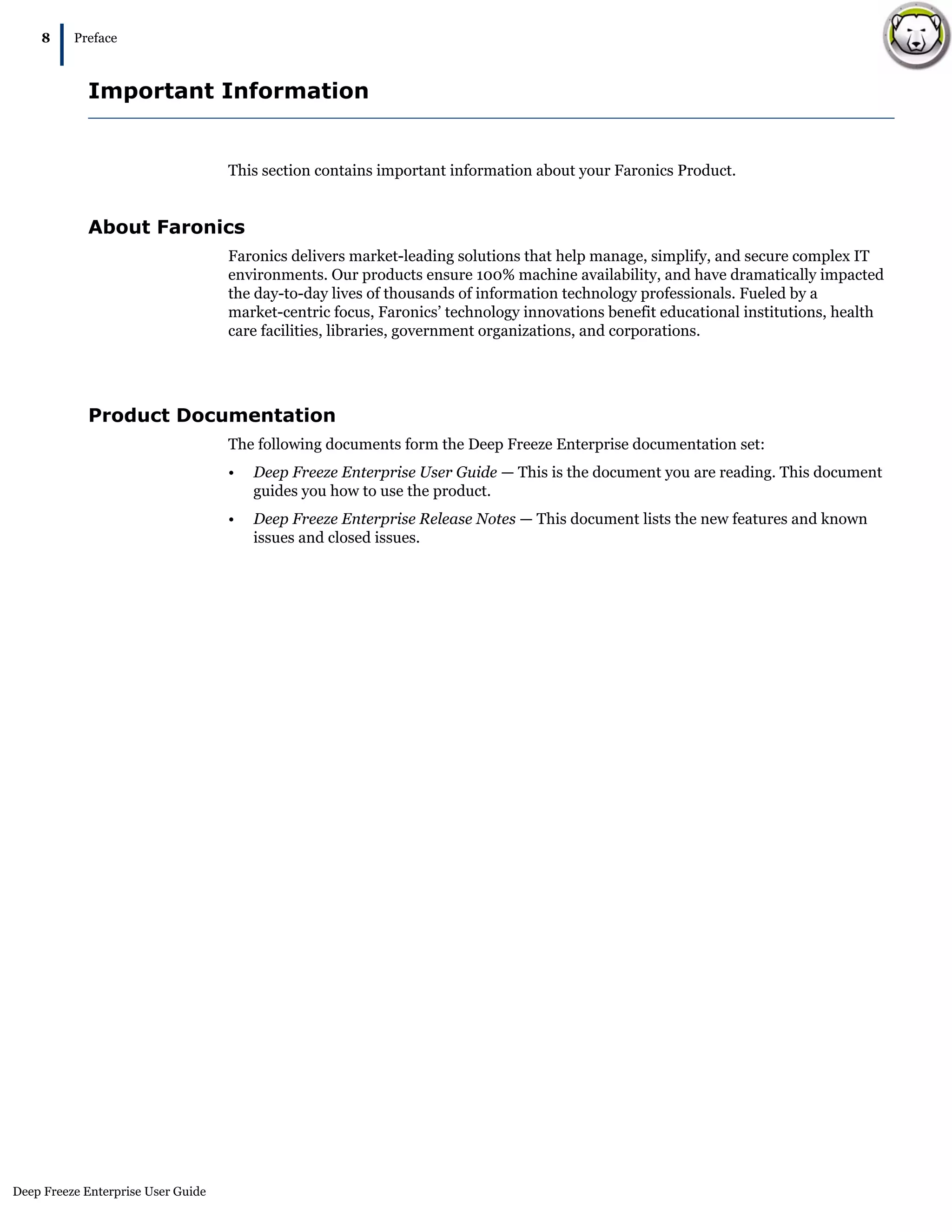 Faronics Deep Freeze Enterprise User Guide | PDF | Operating Systems | Computer Software and ...