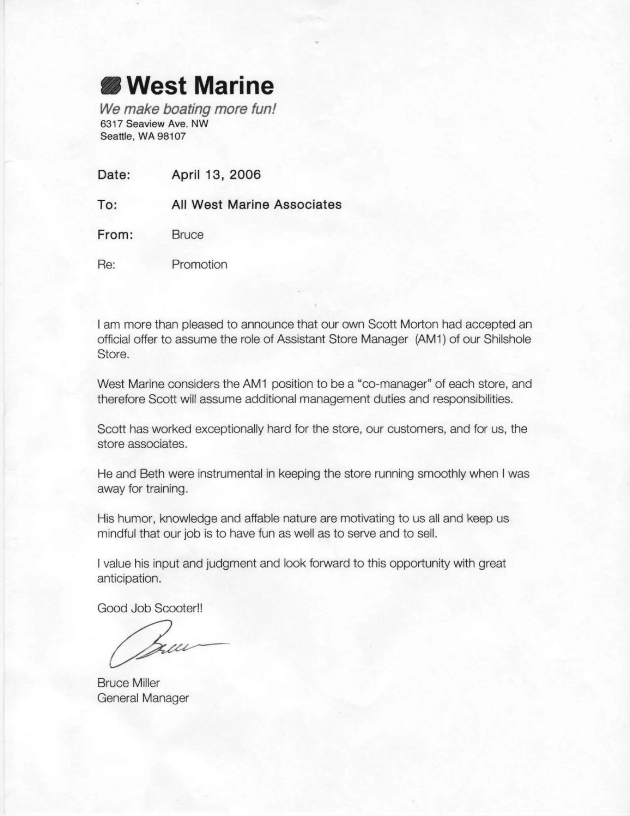 Letter of Recommendation - West Marine | PDF