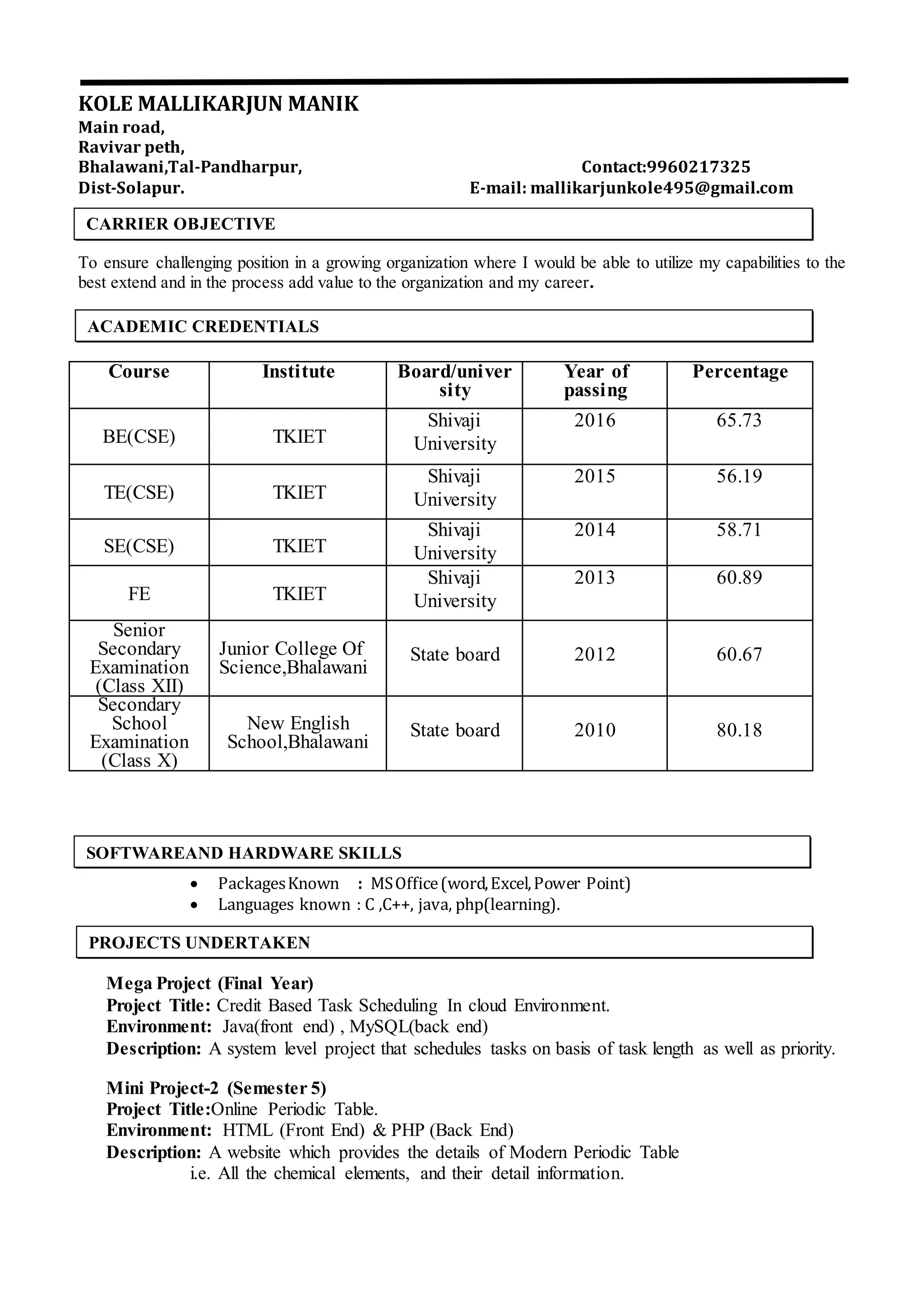 mkresume - Copy - original | DOCX | Computing | Technology & Computing