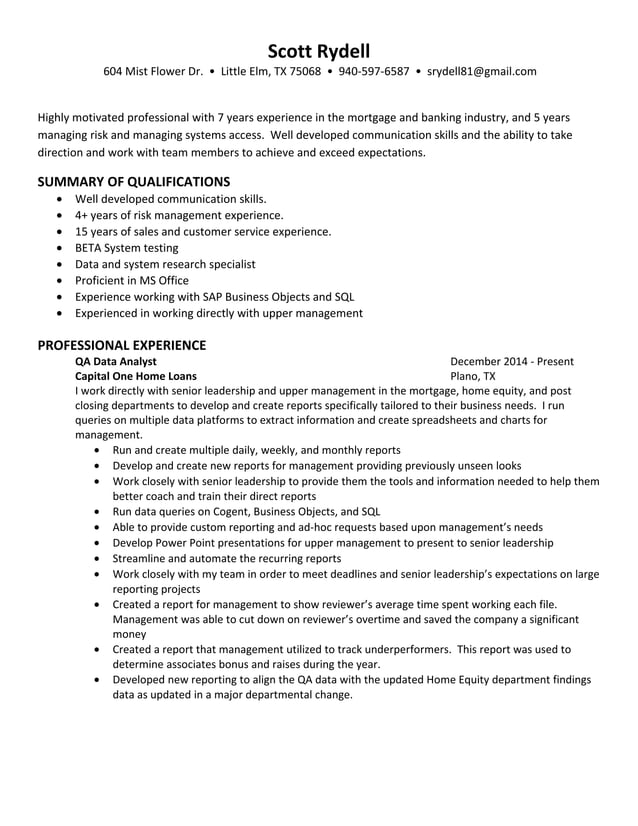 ScottRydell_resume | DOC | Home Financing | Personal Debt