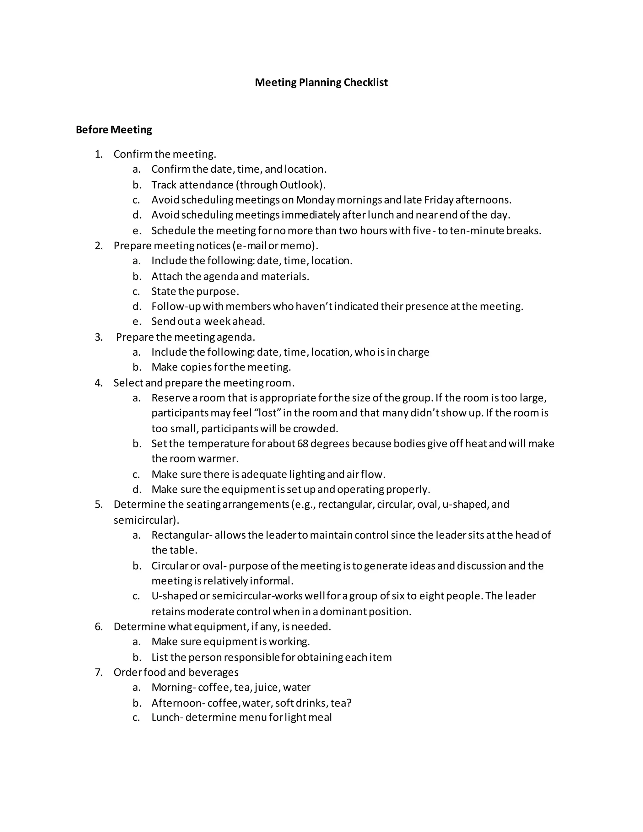Meeting Planning Checklist | PDF
