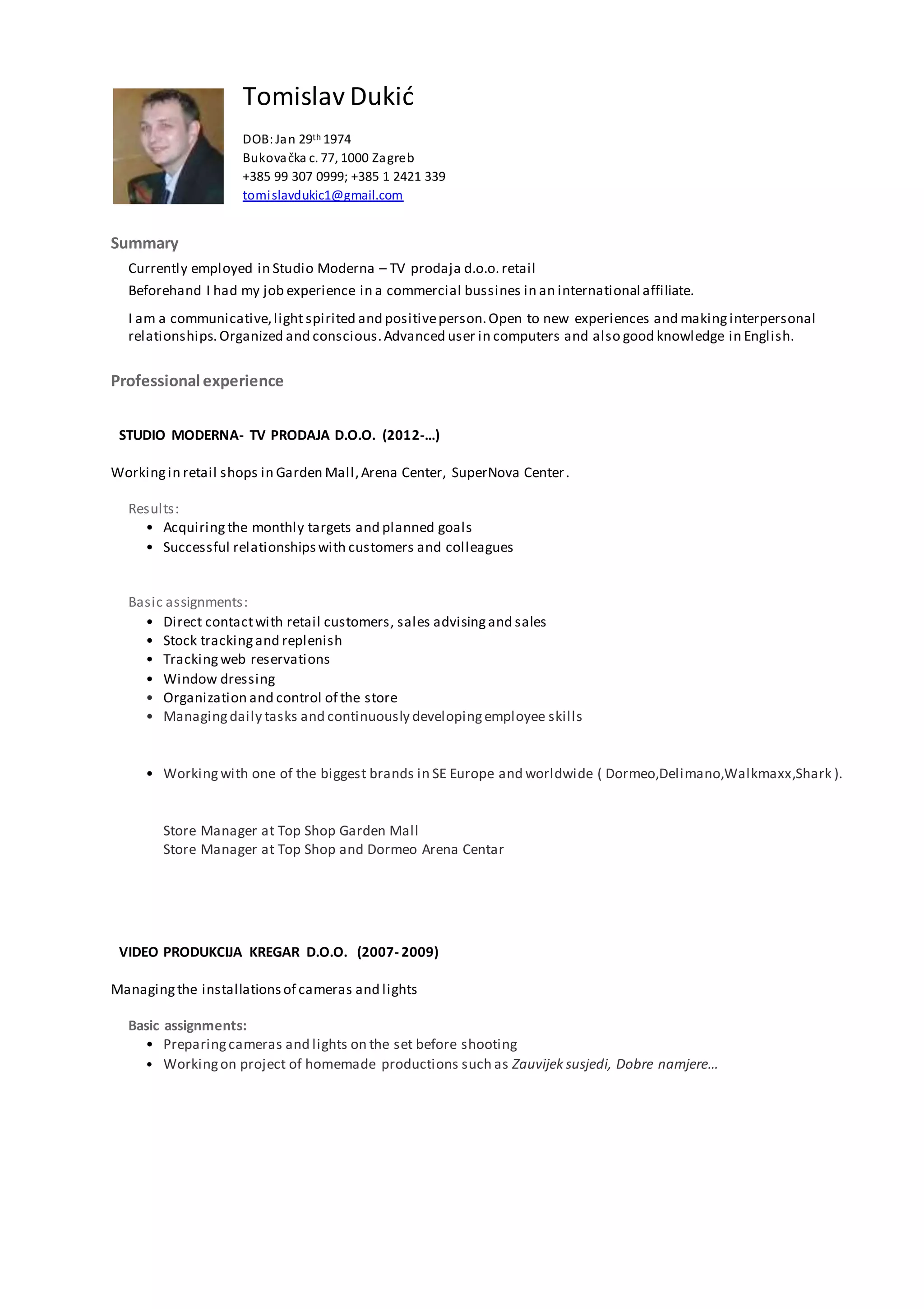 Tomislav Dukić CV eng. | DOCX