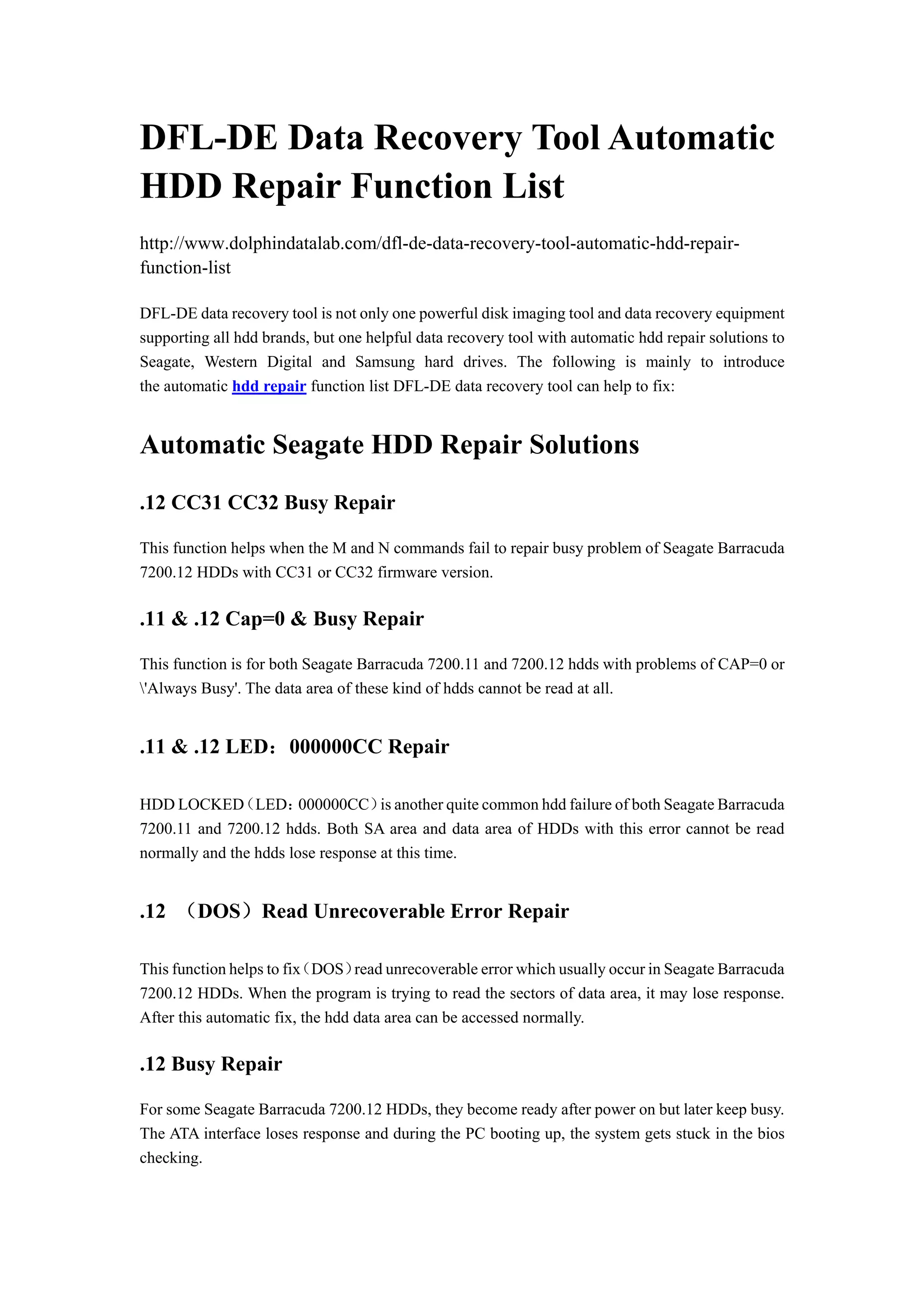Dfl de data recovery tool automatic hdd repair function list | PDF