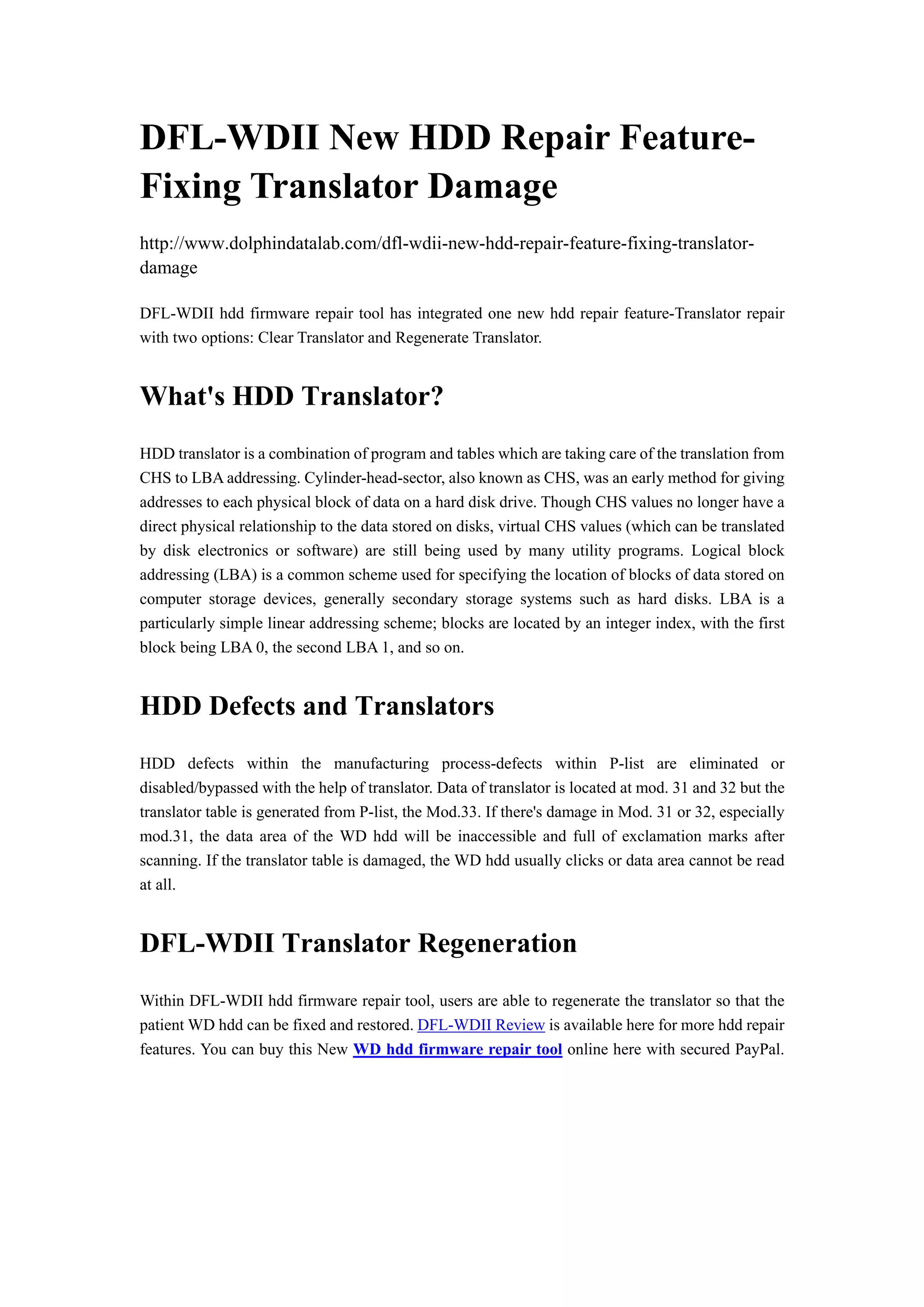 Dfl wdii new hdd repair feature-fixing translator damage | PDF