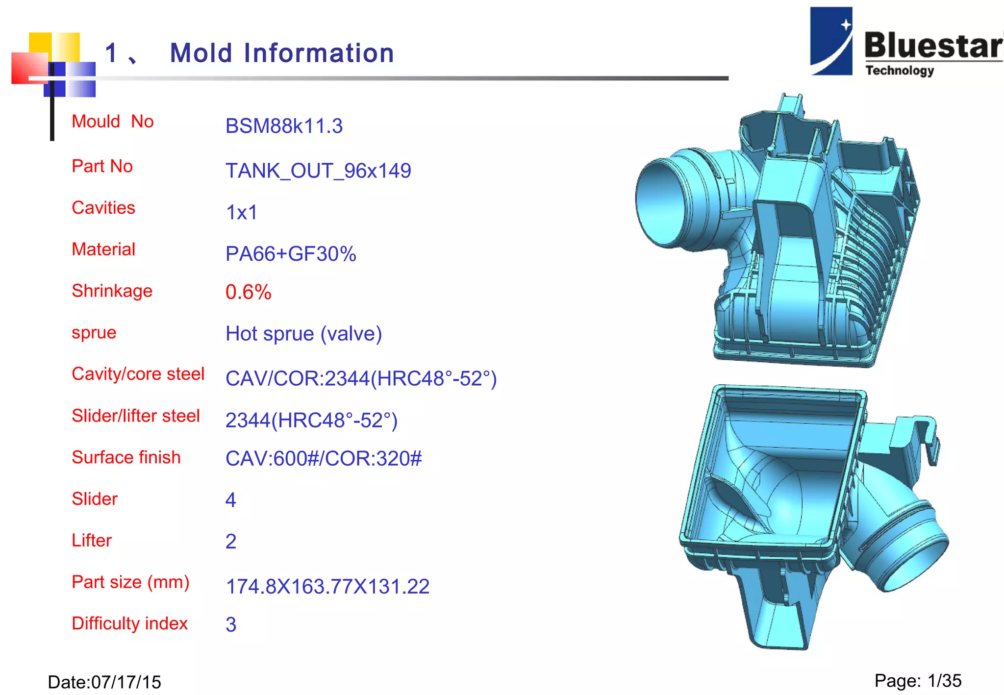 DFM (design for manufacturing) example bluestar mould - automotive mold ...