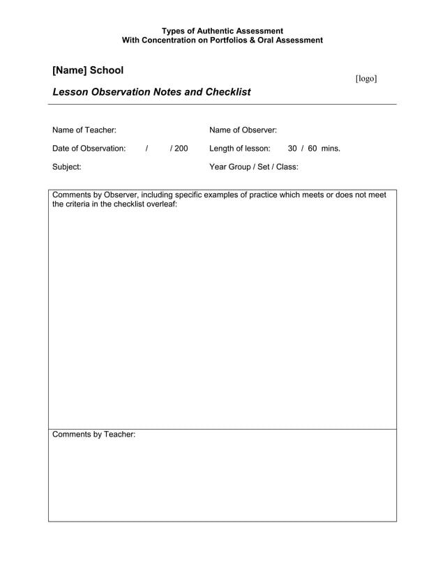 Observation sheet for teachers | DOCX | Educational Assessment | Education