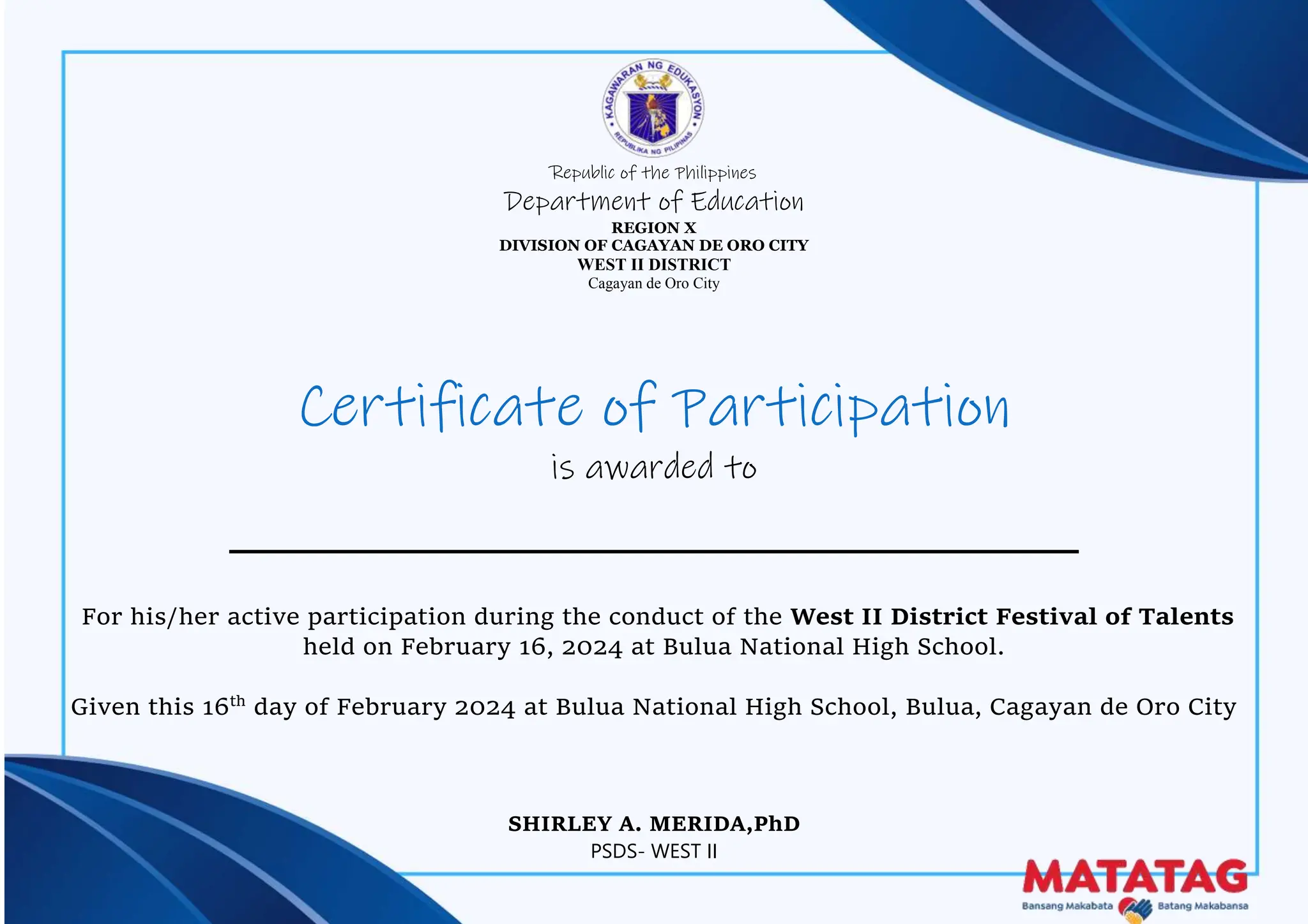 DFOT PARTICIPATION CERTS FOR PARTICIPANTS | DOCX