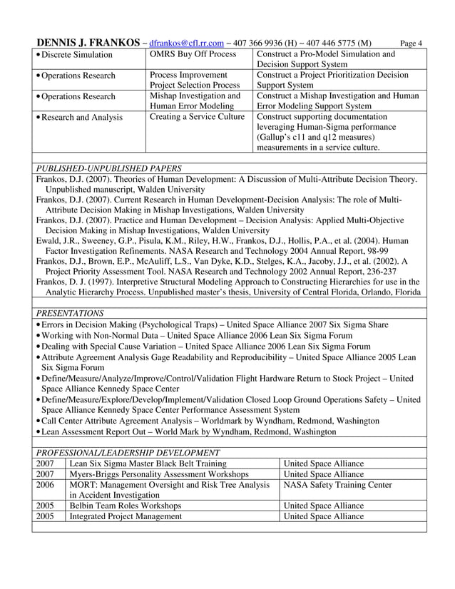 Dennis Frankos Resume and CV | PDF