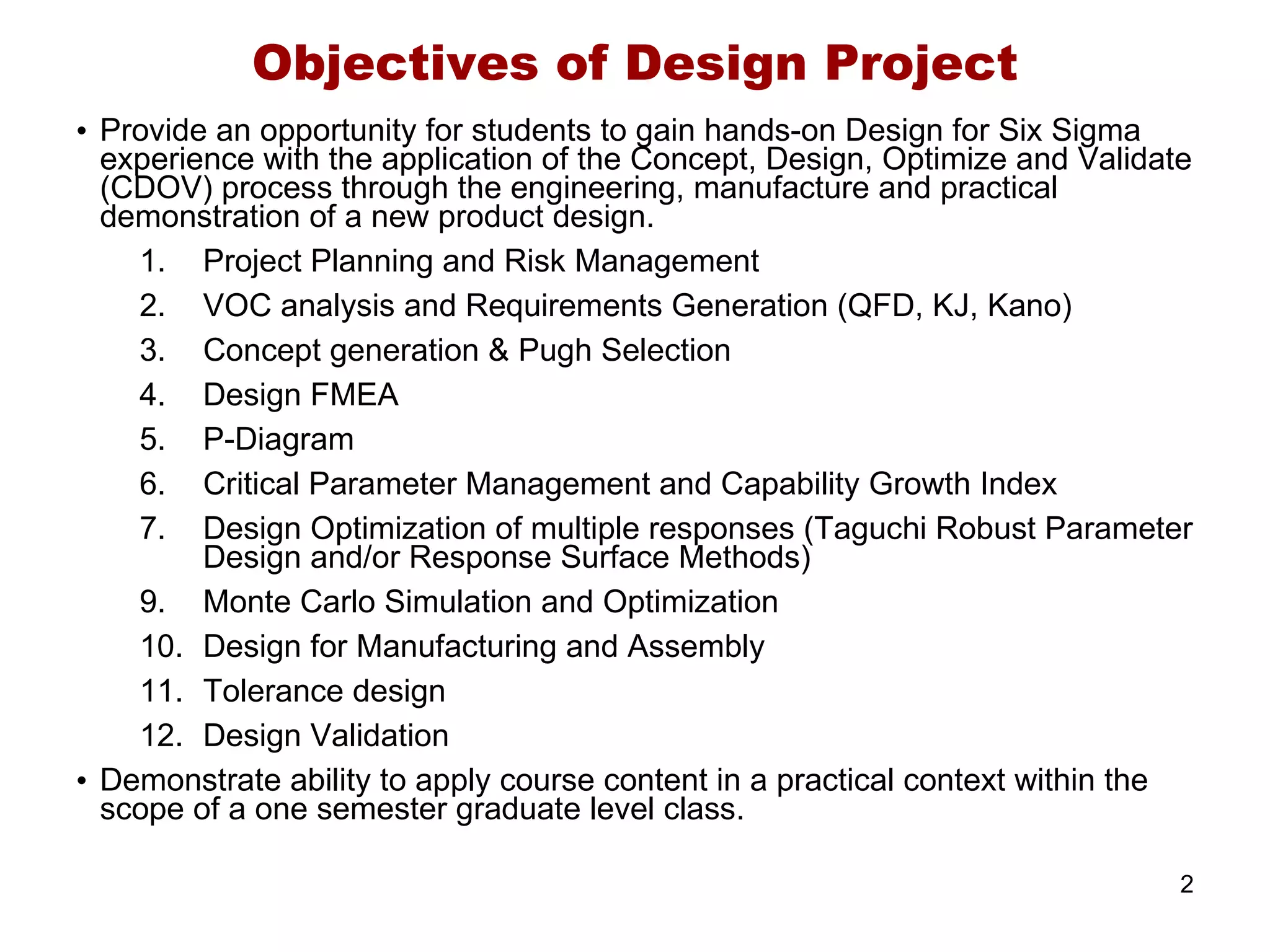 Dfss Design Project Details Fall 2010 | PPT